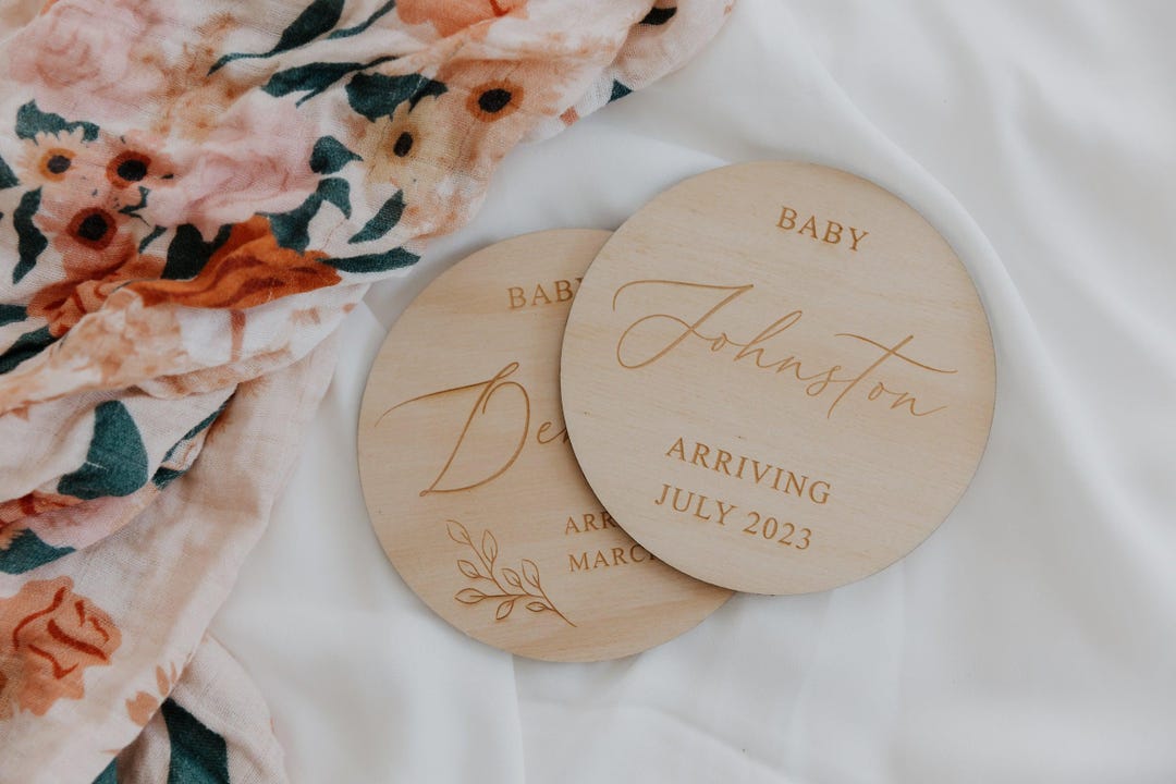 Pregnancy Announcement Disc, Baby Name "arriving" Plaque, Baby ...