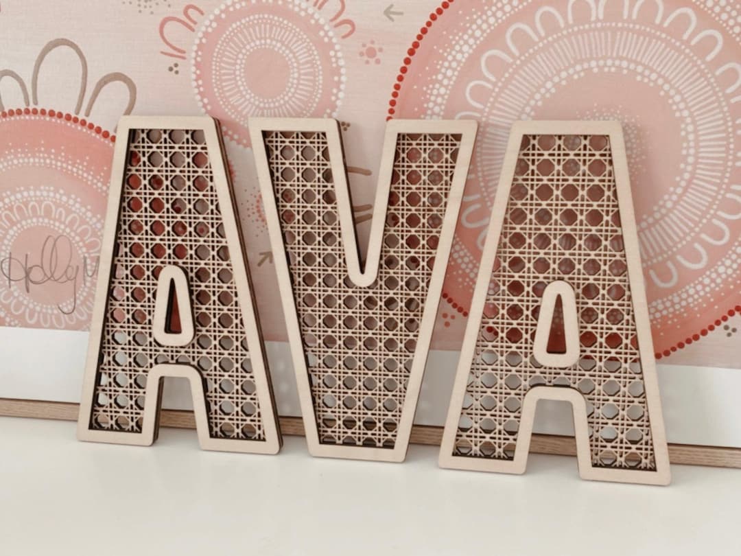 Rattan Letters, Kids Wall Hanging, Wooden Rattan Look Letters, Boho ...