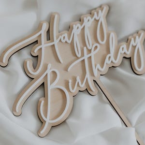Happy Birthday Double Layer Cake Topper, Wooden and Acrylic Cake Topper ...