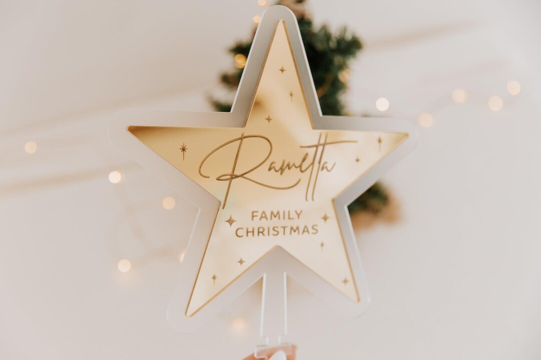 Engraved Mirror Acrylic Christmas Tree Star, Xmas Tree Ornament, Family ...