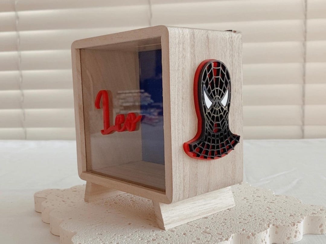Spiderman Style Wooden Money Box, Wooden Kids Piggy Bank, Super Hero ...