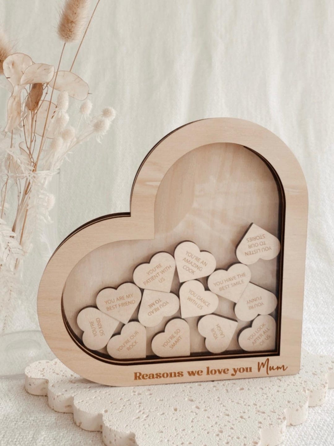 Reasons I Love You Mum - Heart Shaped Messages Box, Mother's Day Gift ...
