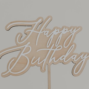 Happy Birthday Double Layer Cake Topper, Wooden and Acrylic Cake Topper ...