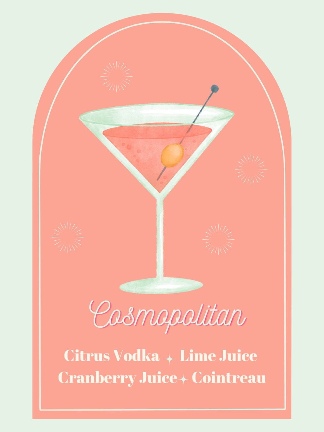 Cosmopolitan Bar Cart Poster - Etsy
