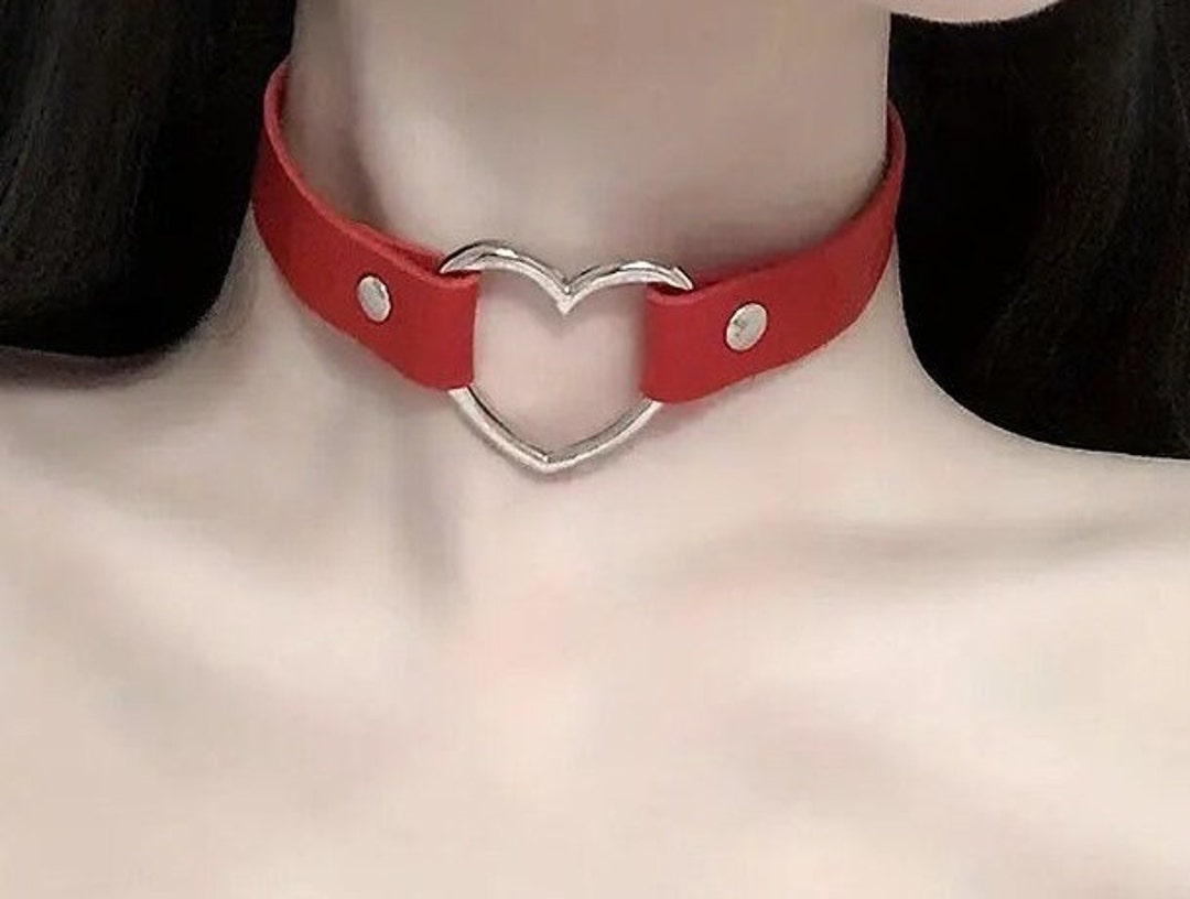 Red PU Leather Heart Choker| Navy Blue Heart Choker| Trendy Leather ...
