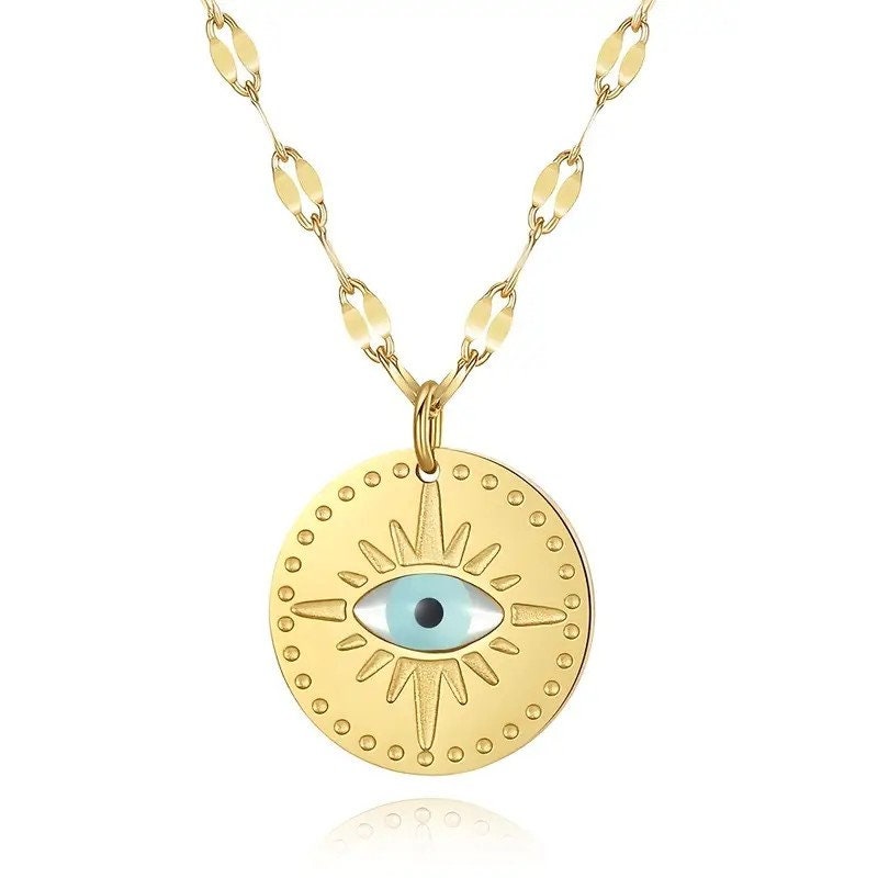 Stainless Steel Turkish Evil Eye Talisman Pendant Necklace - Etsy