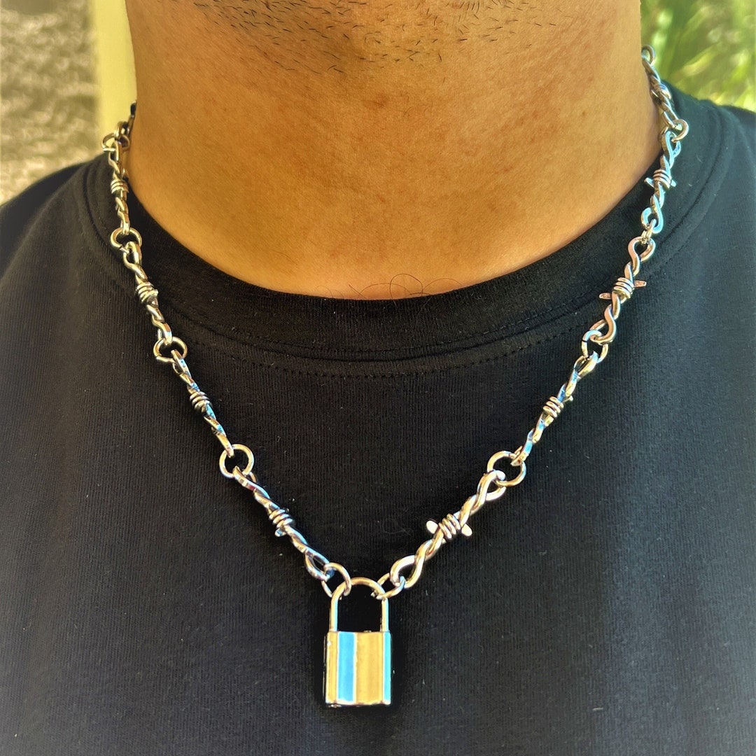 Silver Lock Thorns Metal Pendant Necklace| Padlock Barbed Wire /punk ...