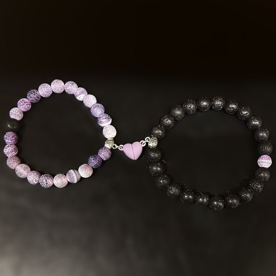A Set of Two Matching Natural Gemstone Bracelets Distance Couple's ...