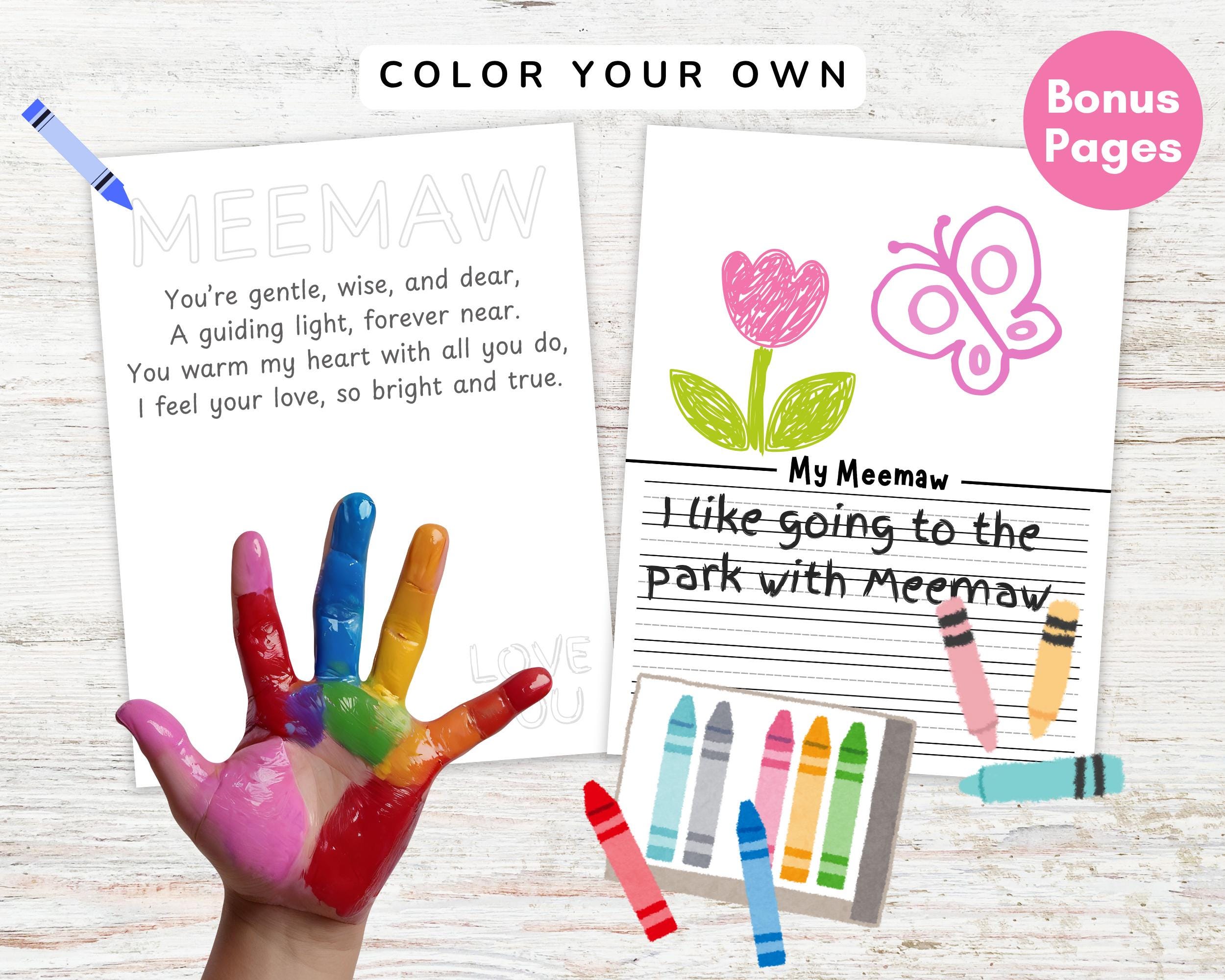 Meemaw Handprint Art Printable, Handprint Craft for Meemaw, Meemaw Gift ...
