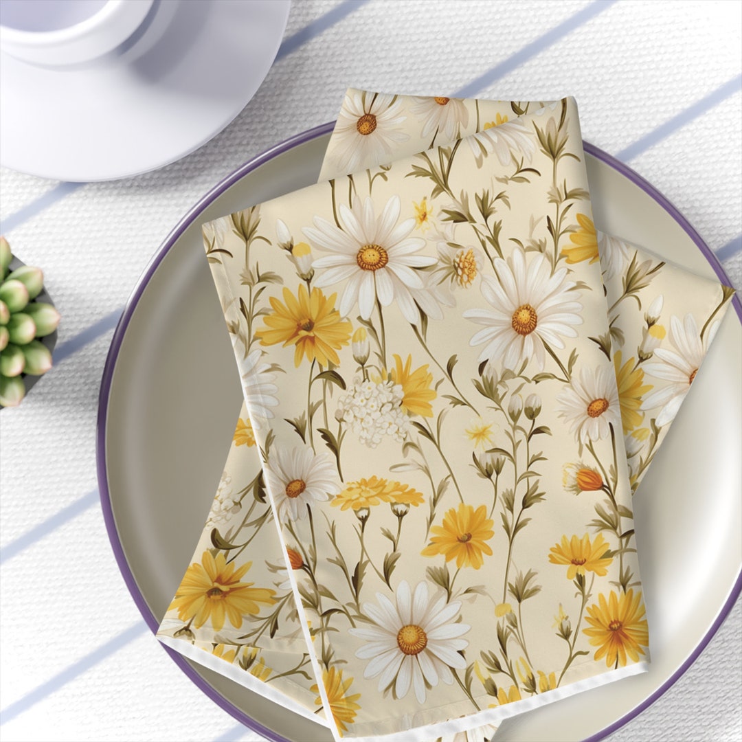Whimsical Summer Daisy Napkin Set, Yellow and White Floral Decor ...