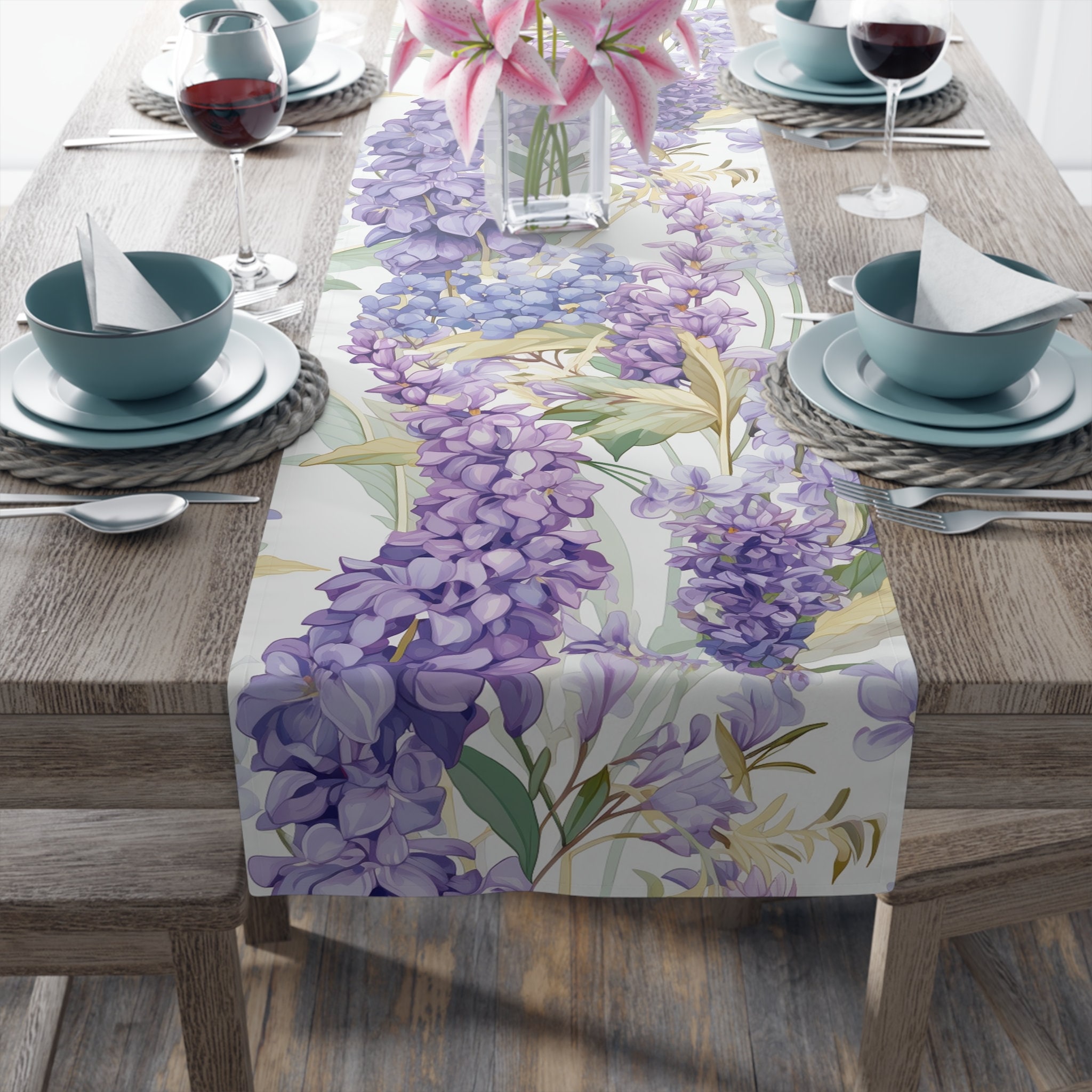 Lavender Floral Table Runner, Whimsical Summer Flowers Design, Ideal ...