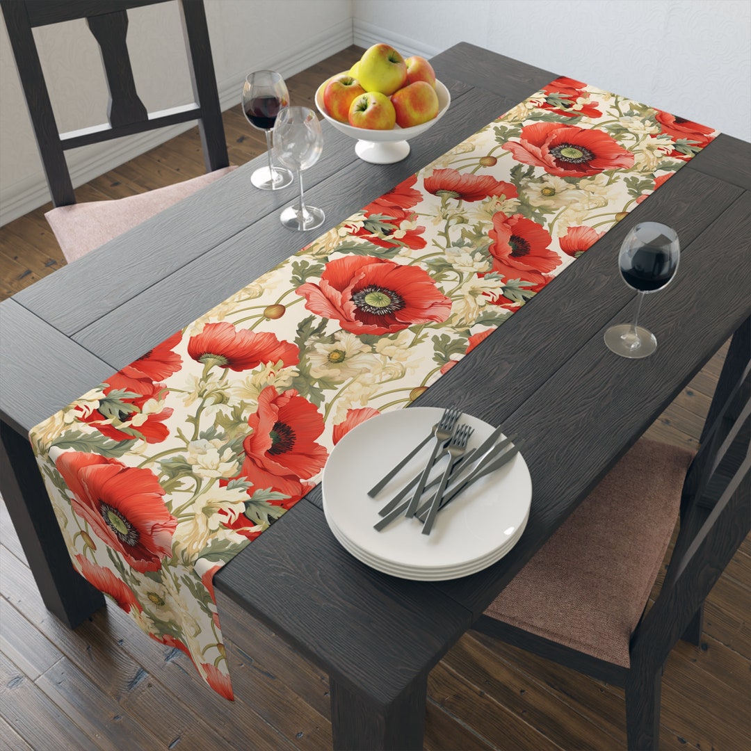 Whimsical Summer Poppies Floral Table Runner, Vibrant Flower Decor ...