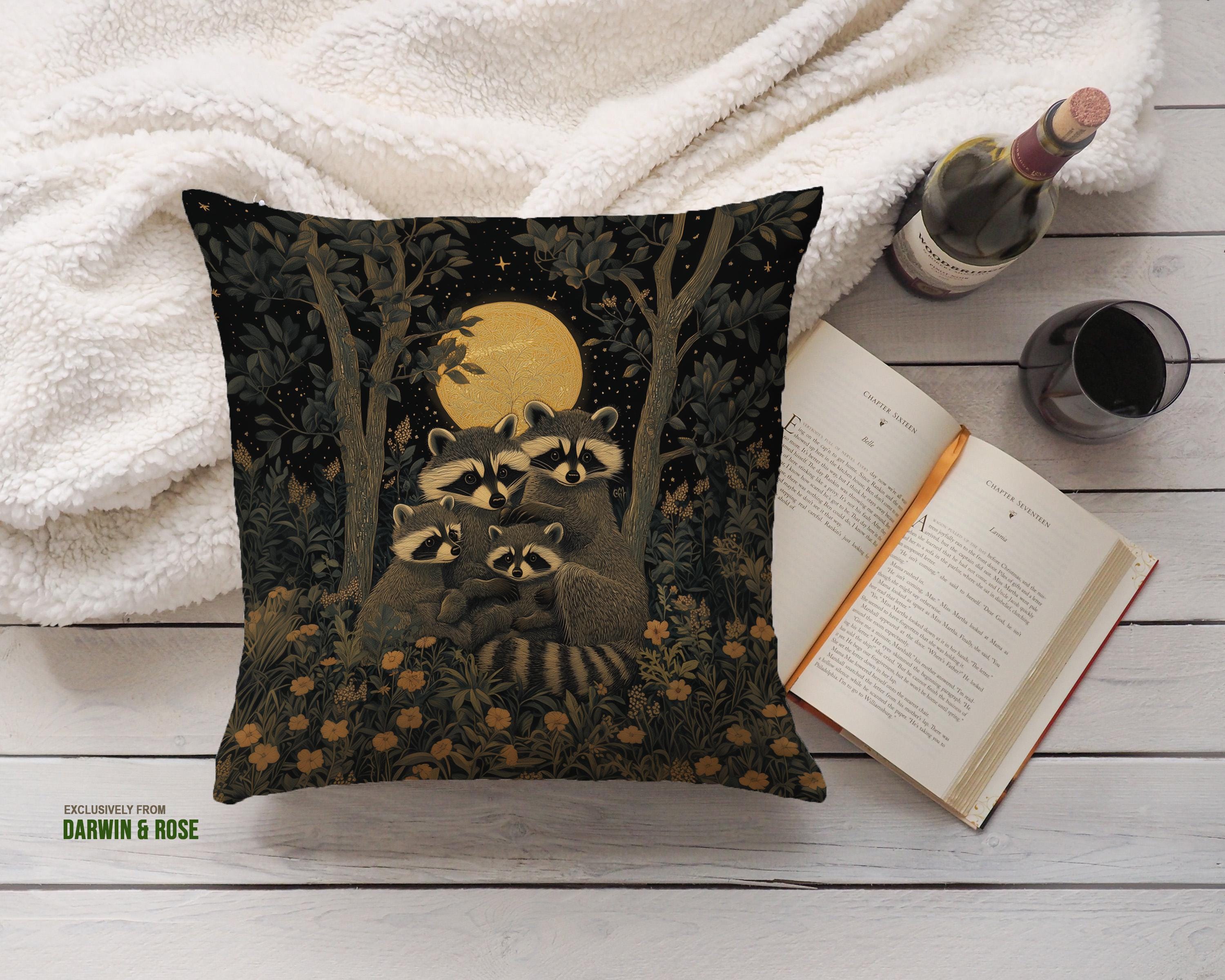 William Morris Style Family of Raccoons Pillow Bohemian Woodland Nature ...