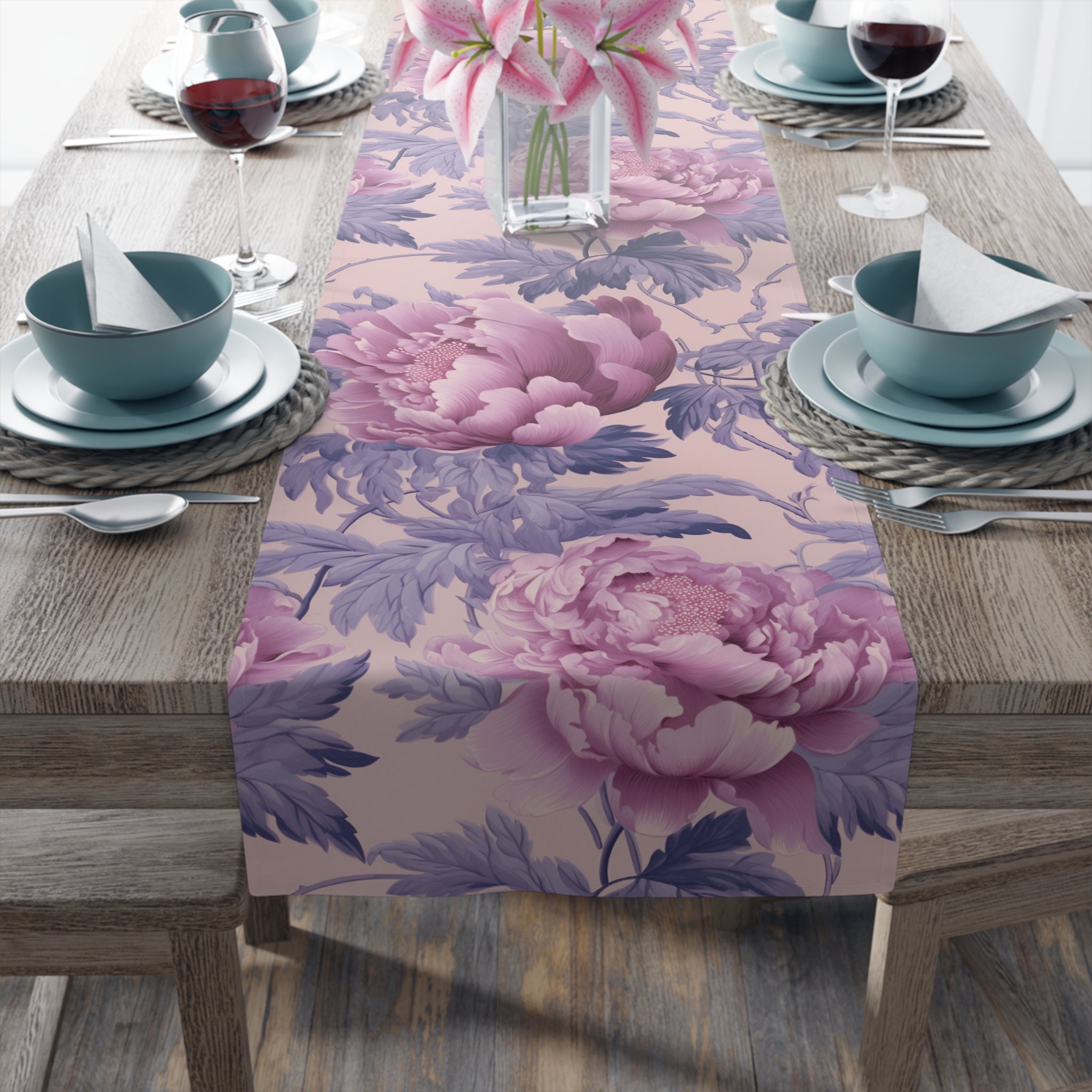 Lavender Pink Peonies Floral Table Runner Elegant Flower - Etsy