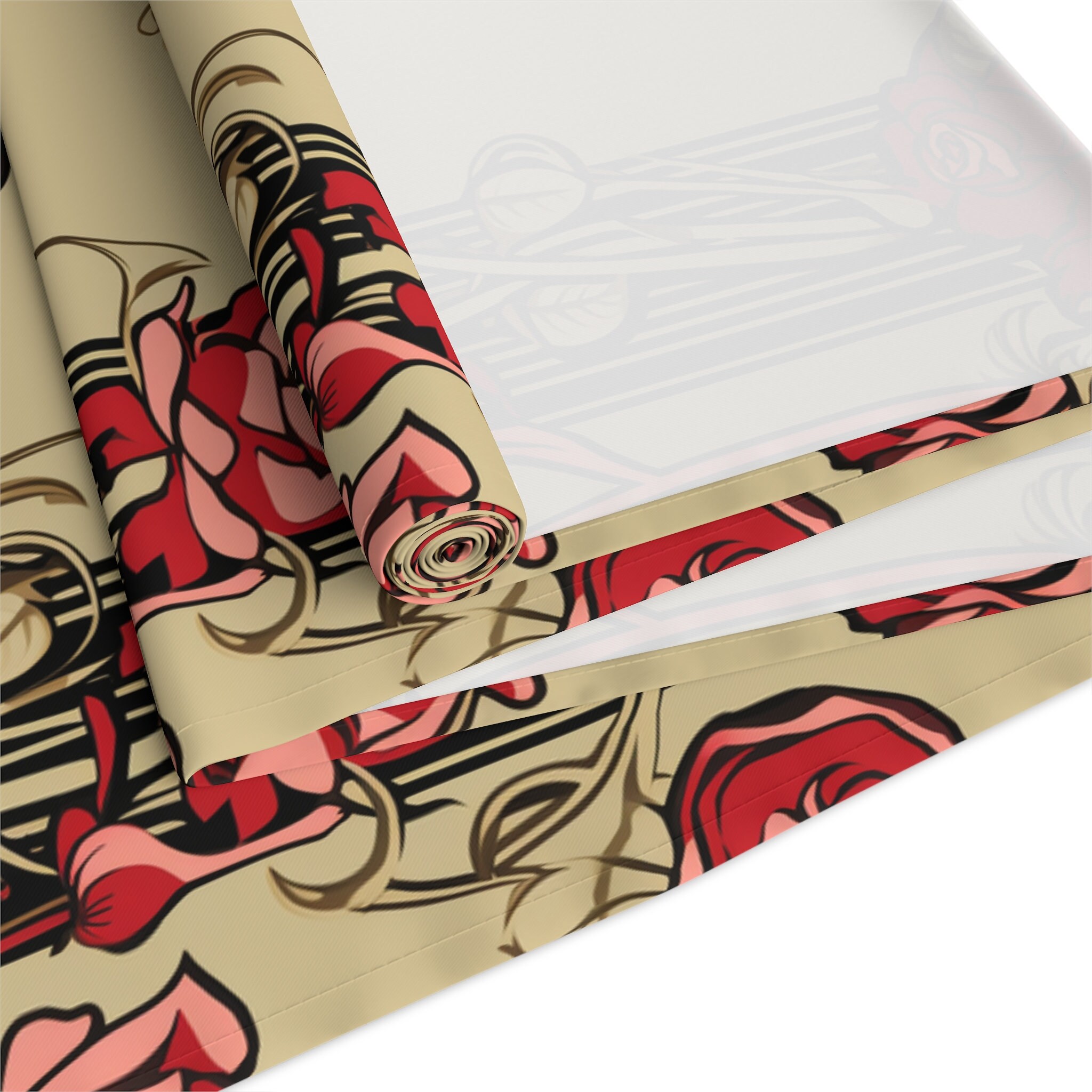 Romantic Red Roses Table Runner, Champagne-pink Floral Design, Ideal ...