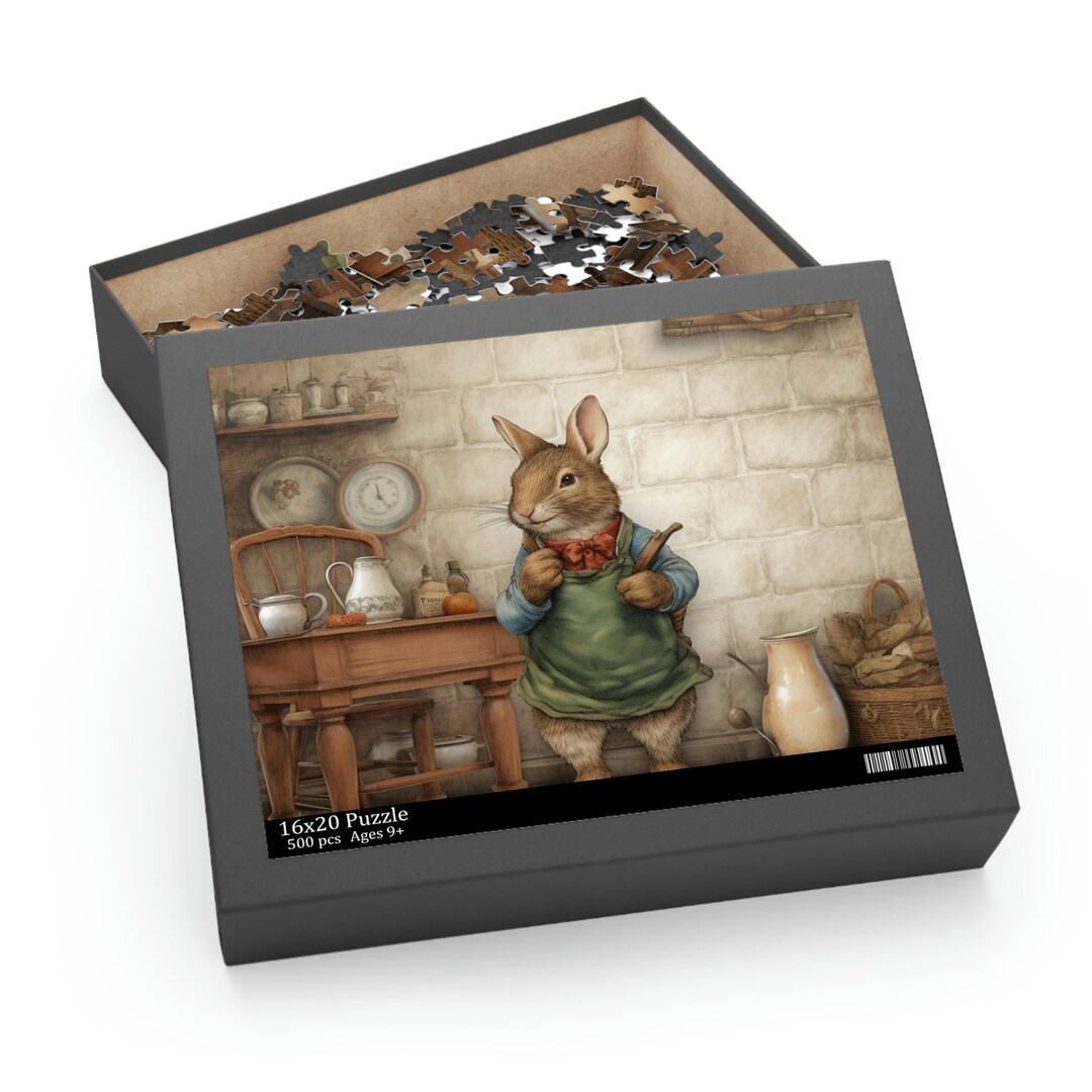 Rabbit Jigsaw Puzzle Whimsical Kitchen Capers Rabbit Chef in Vintage ...