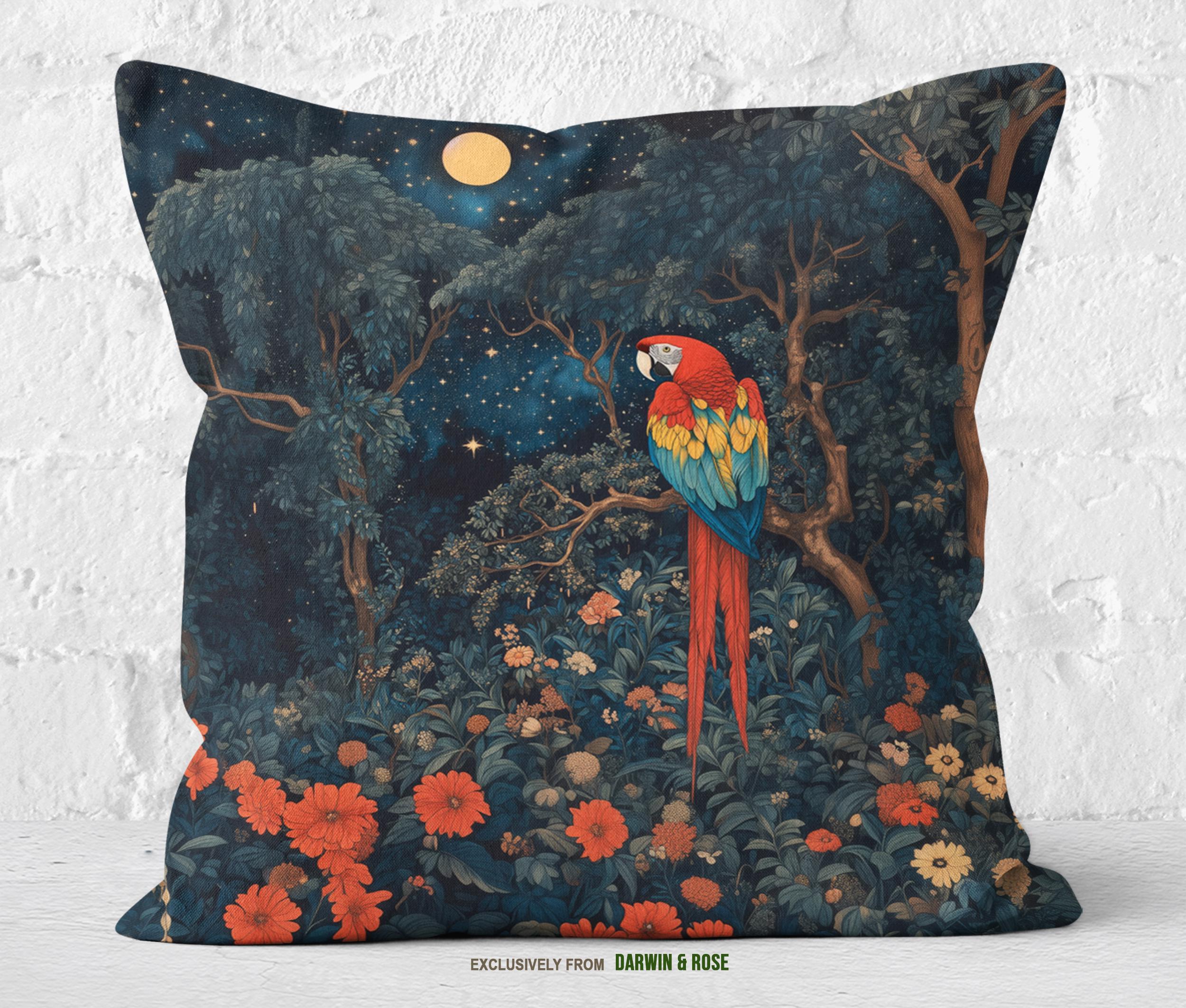 William Morris Style Parrot Pillow Tropical Decor Jungle Lover Gift ...