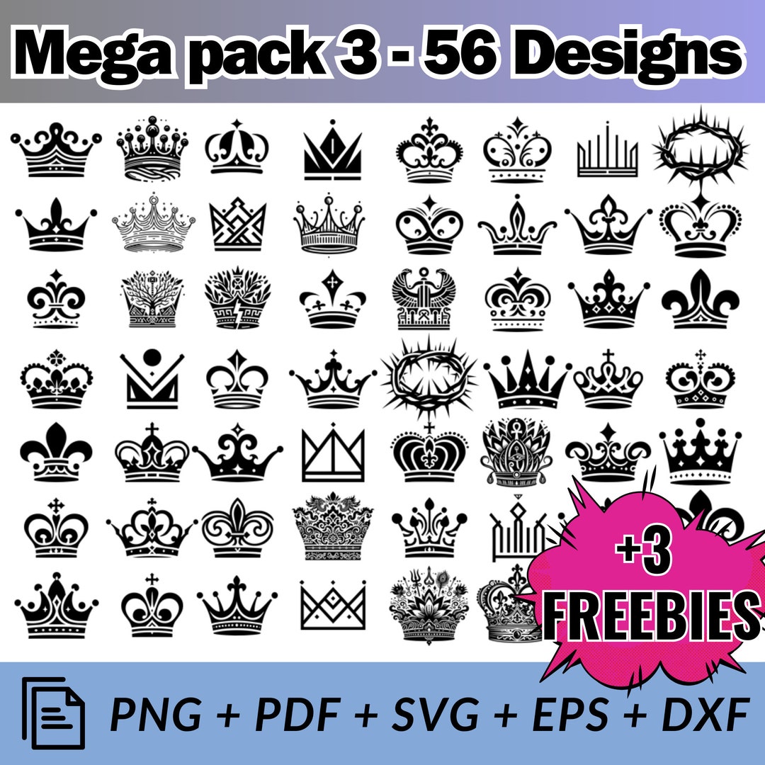 Royal Crown SVG Bundle 3, 56 Monograms Templates in SVG and PNG Format ...