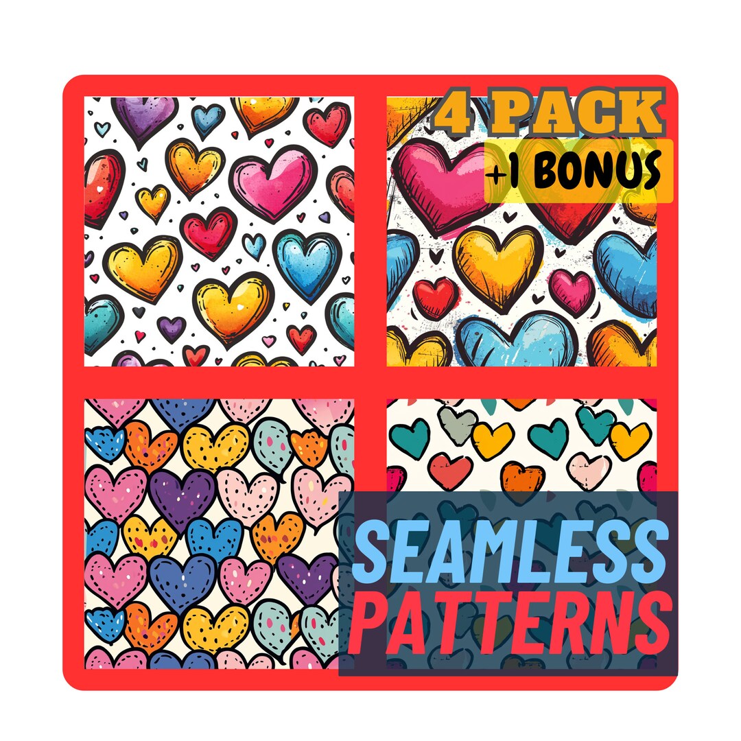 Seamless Heart Pattern B, Printable Valentine Art, Heart Shaped ...