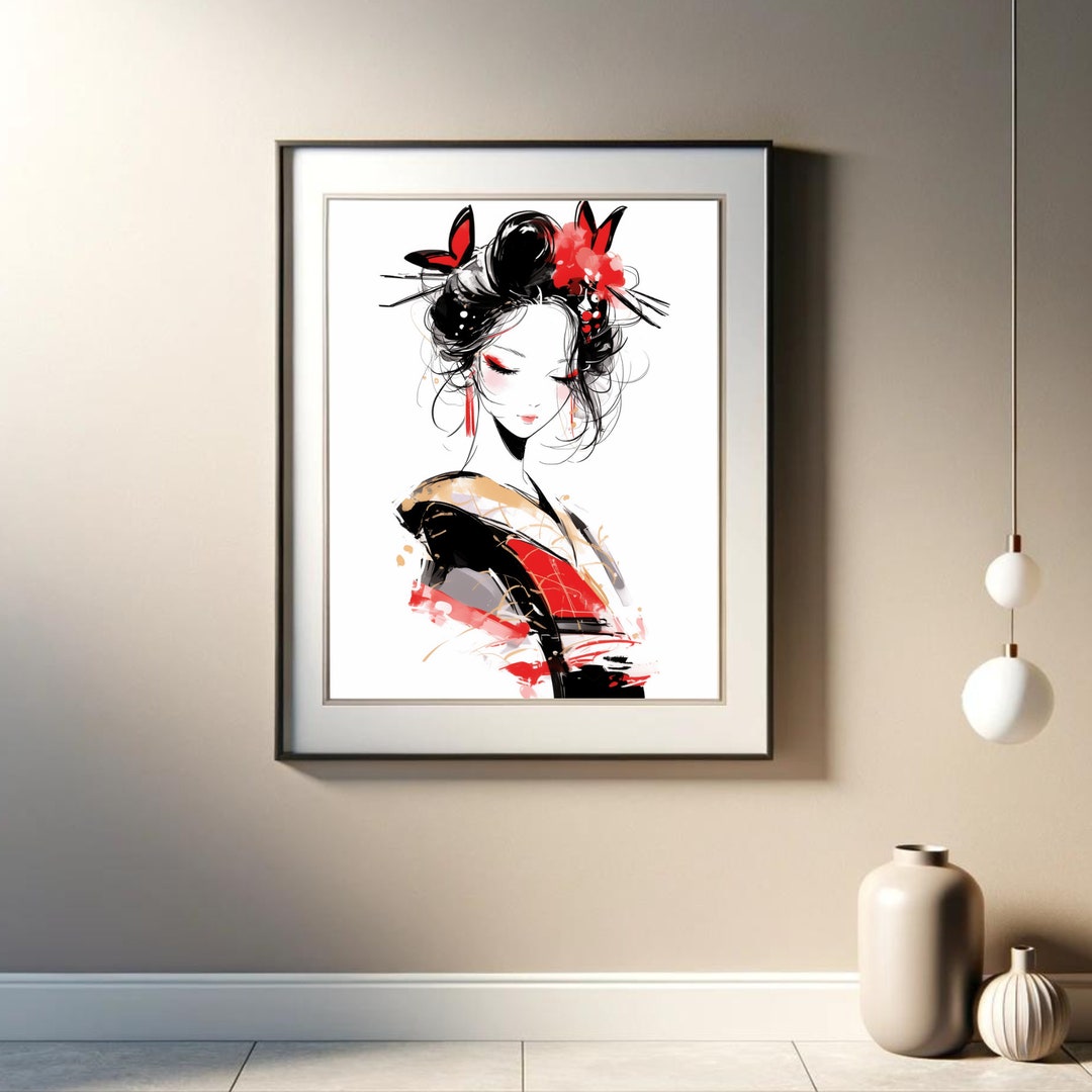 Geisha Painting Modern Japanese Wall Art, Abstract Geisha Portrait ...