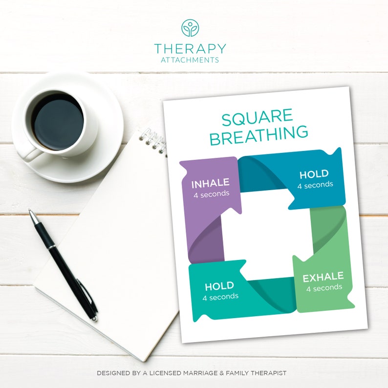 SQUARE BREATHING Box Breathing Printable Handout Poster Calming Modern ...