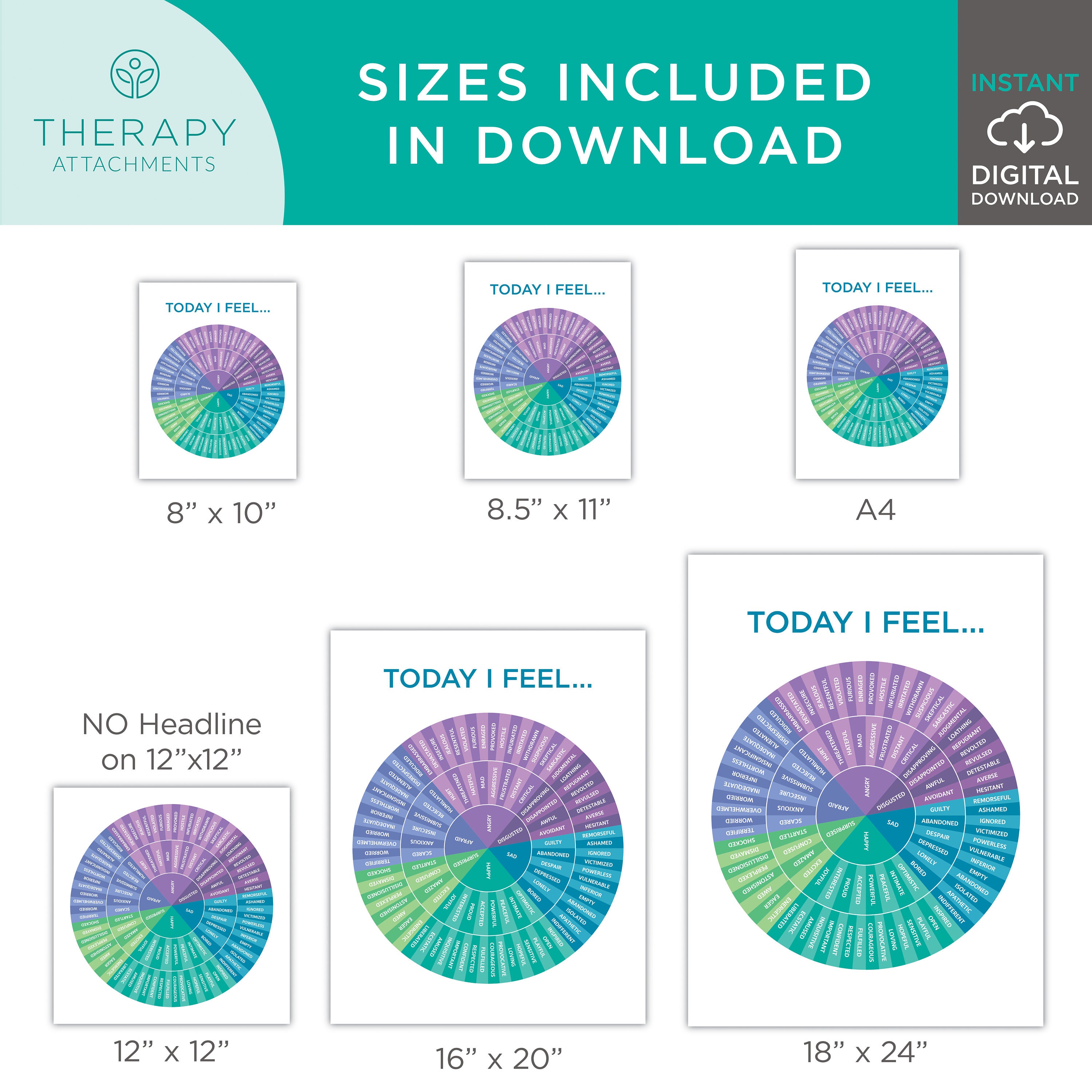Feelings Wheel Emotion Wheel Chart Poster Instant Download Printable ...