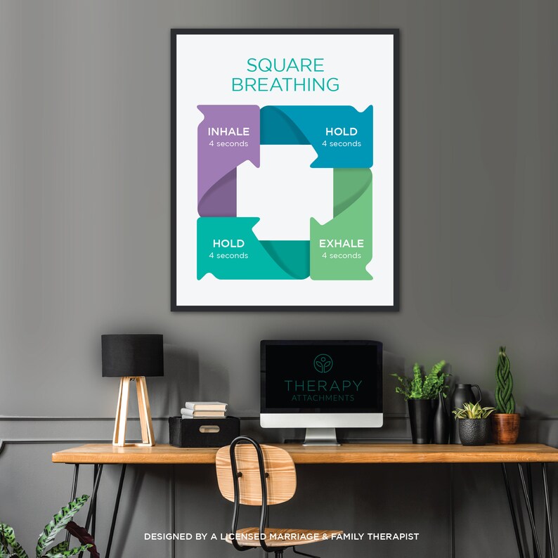 SQUARE BREATHING Box Breathing Printable Handout Poster Calming Modern ...