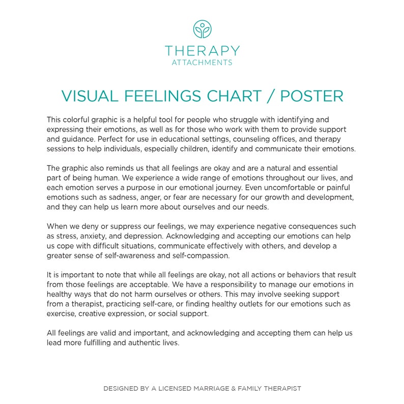 Feelings Chart Poster Expressions Instant Download Printable Handout ...