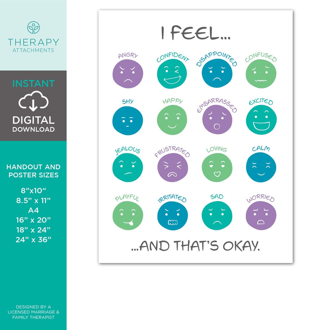 Feelings Chart Poster Expressions Instant Download Printable - Etsy