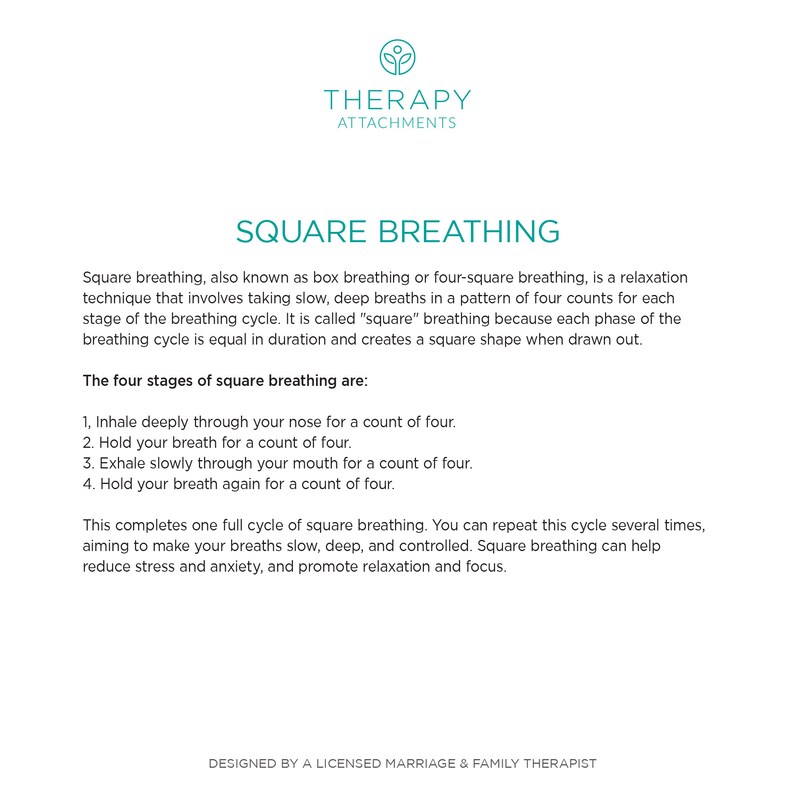 SQUARE BREATHING Box Breathing Printable Handout Poster Calming Modern ...