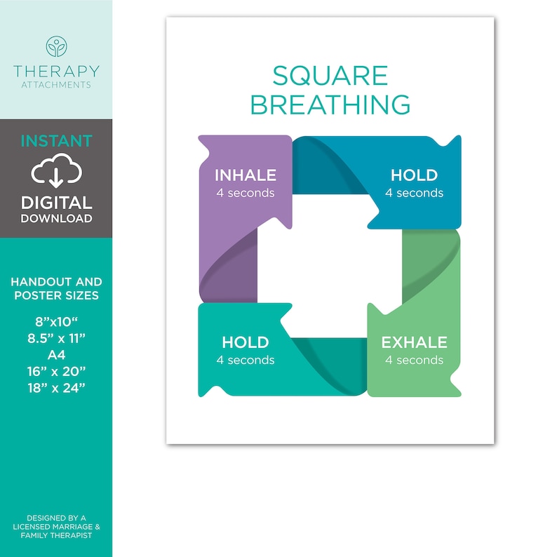 SQUARE BREATHING Box Breathing Printable Handout Poster Calming Modern ...