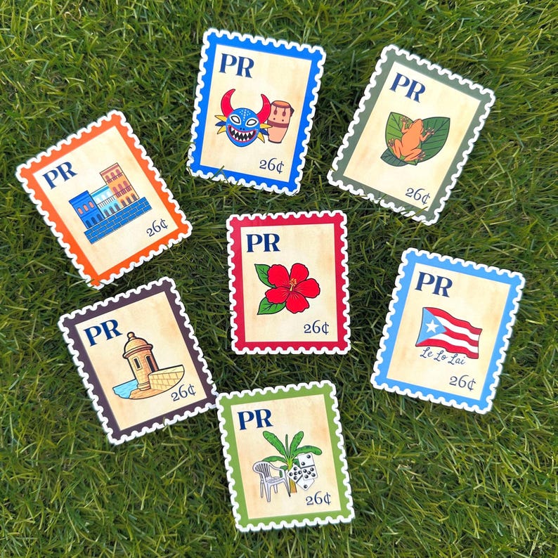 Puerto Rico Heritage Icons Stamp Stickers - Lelolai/coqui, Boricua Gift ...