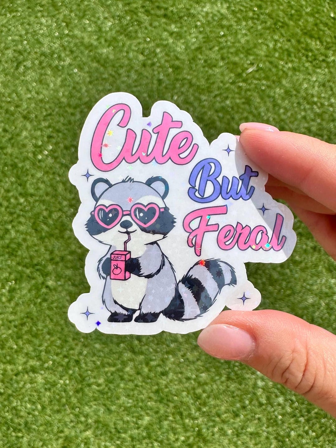 Cute but Feral Raccoon Sticker/funny Sticker/holographic Stars/y2k ...