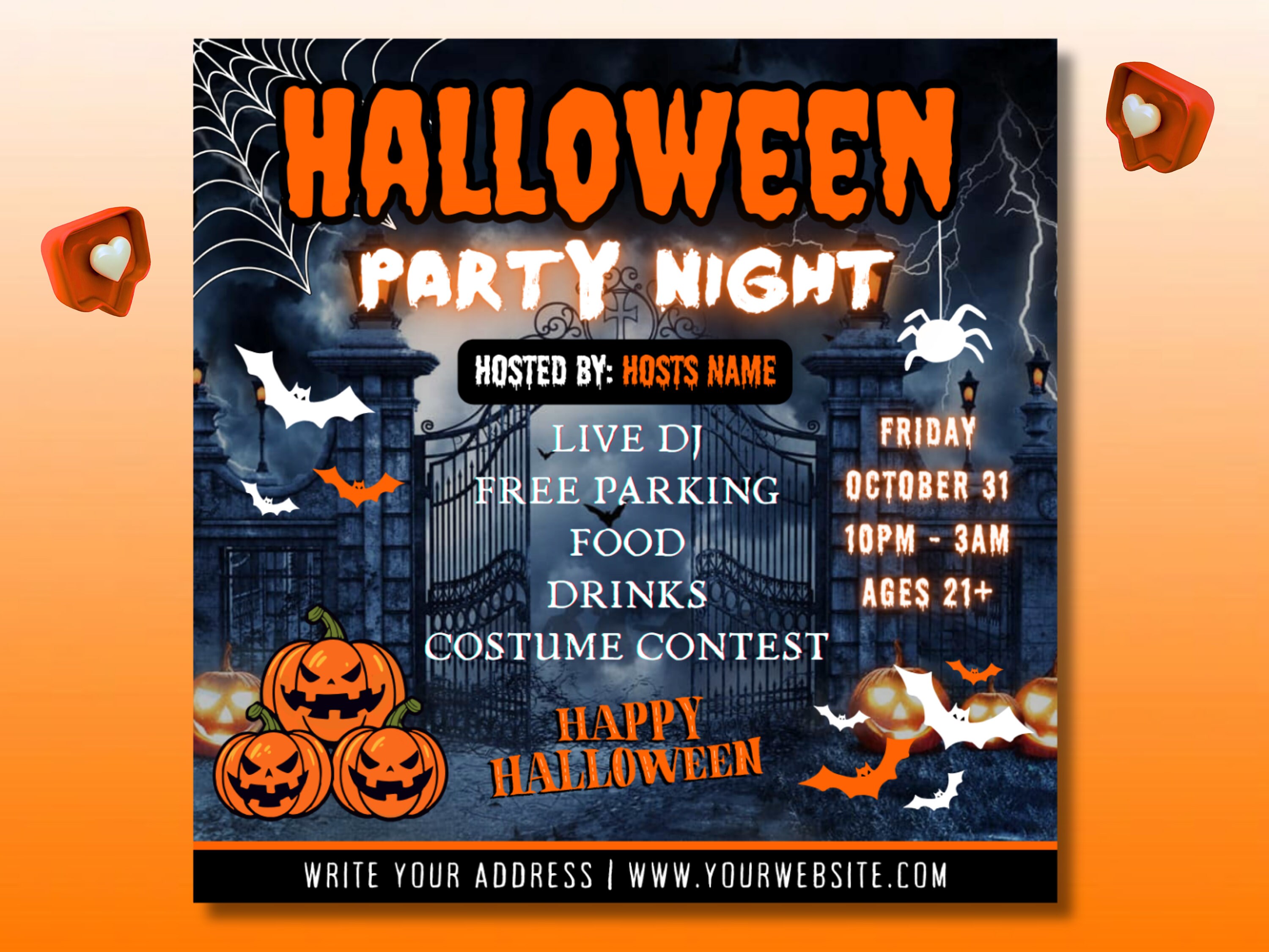 Editable Halloween Party Invitation, Halloween Flyer, DIY Canva ...
