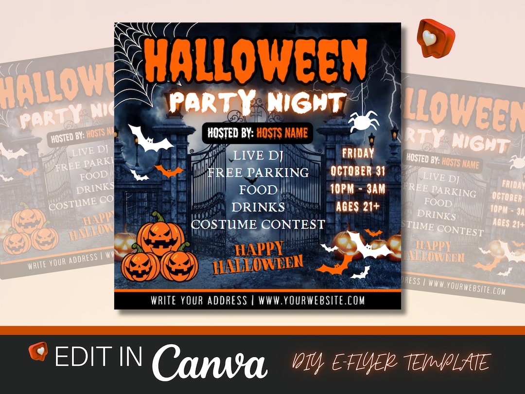 Editable Halloween Party Invitation, Halloween Flyer, DIY Canva ...