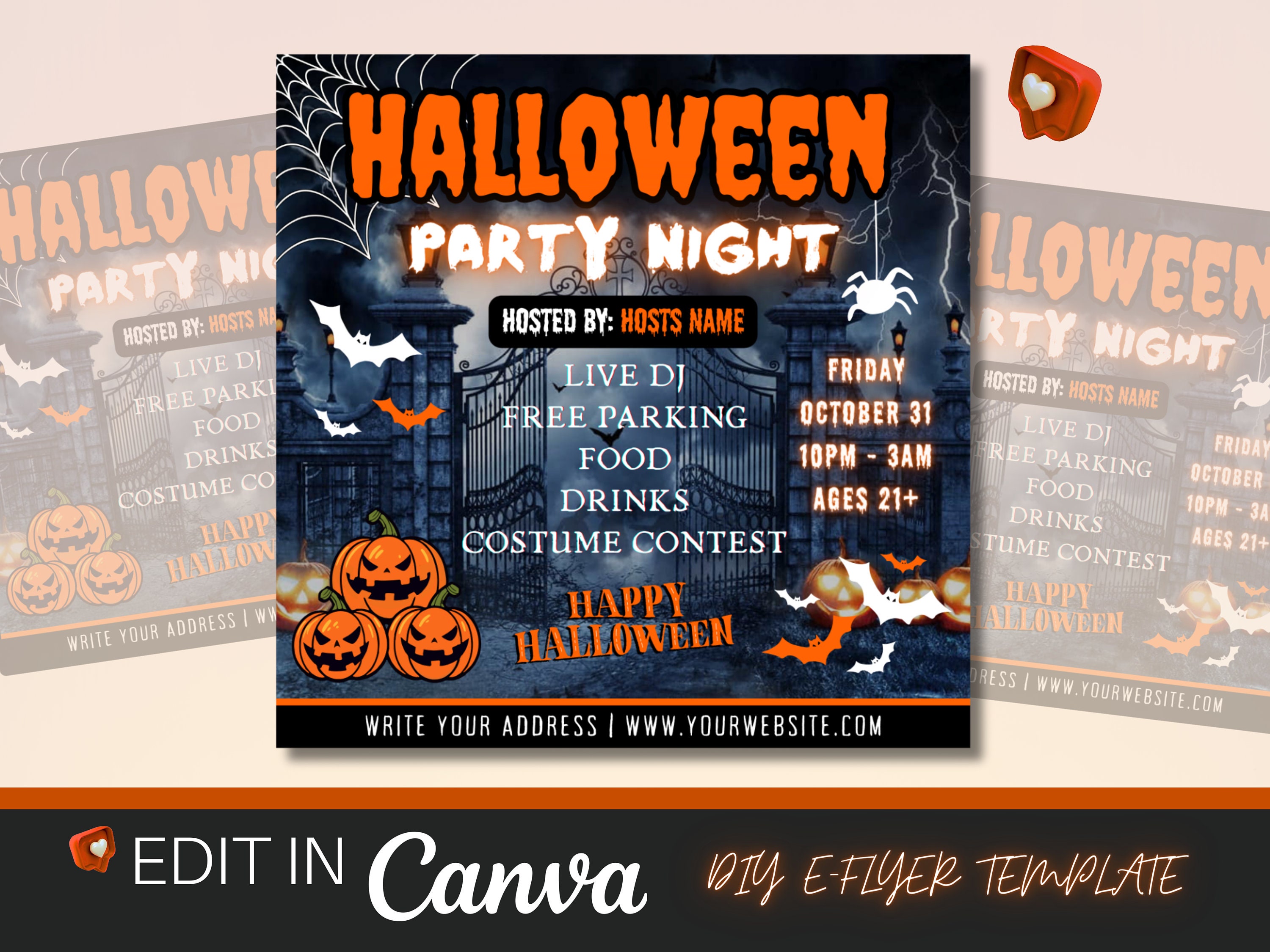 Editable Halloween Party Invitation, Halloween Flyer, DIY Canva ...