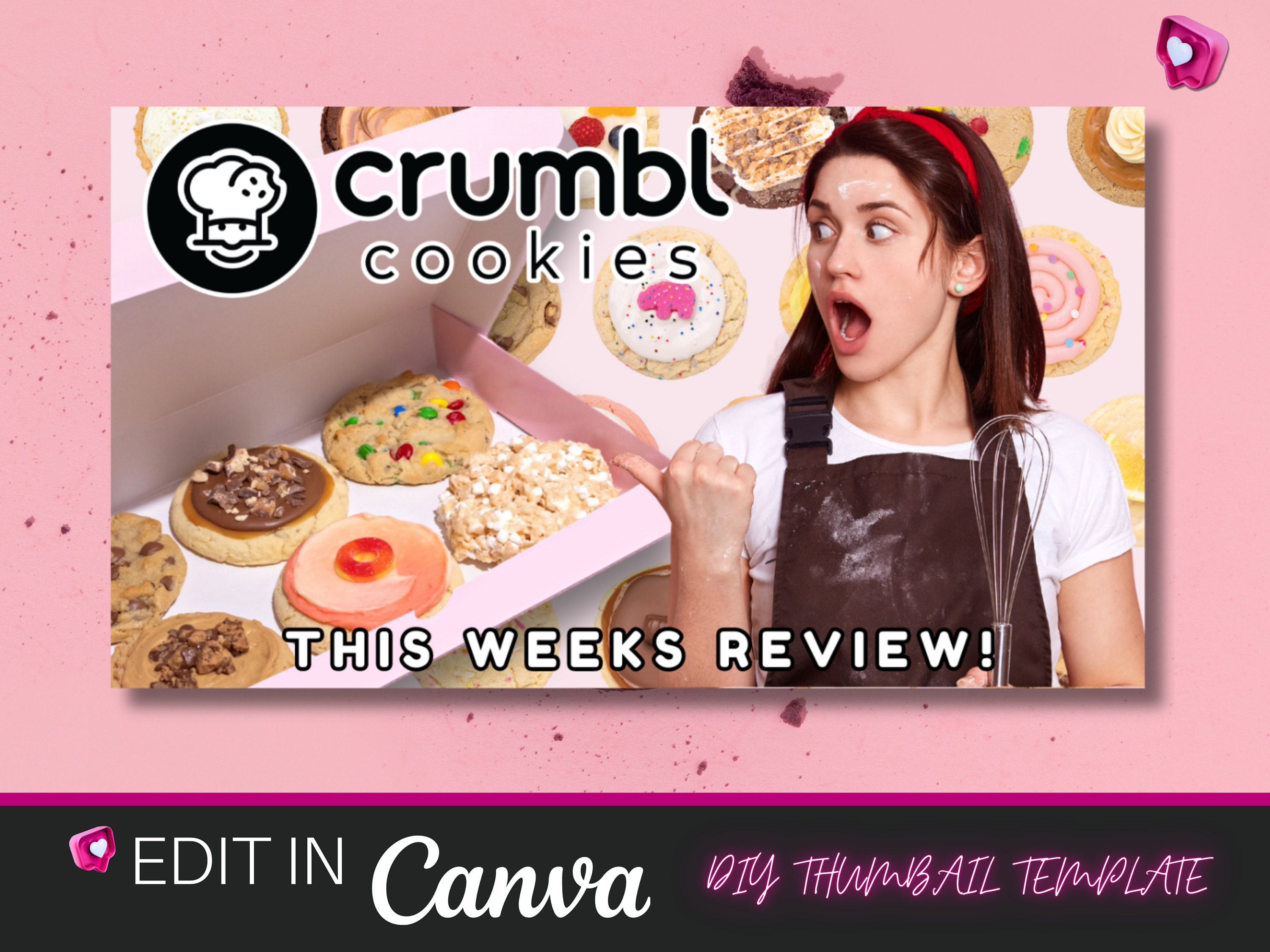 Crumbl Cookie Review Thumbnail Template, Editable Youtube Thumbnail ...