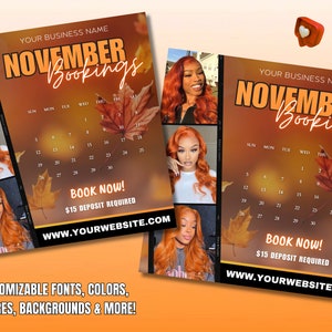 November Bookings Flyer, DIY Fall Book Now Flyer, Beauty, Hair, Lashes ...