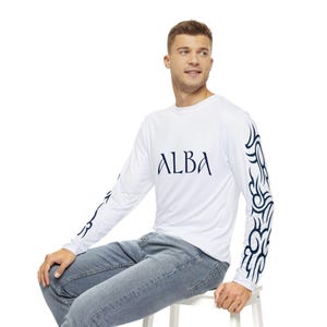 Alba Celtic Shirt With Navy Blue Woad Sleeve Design – Vintage Gaelic ...