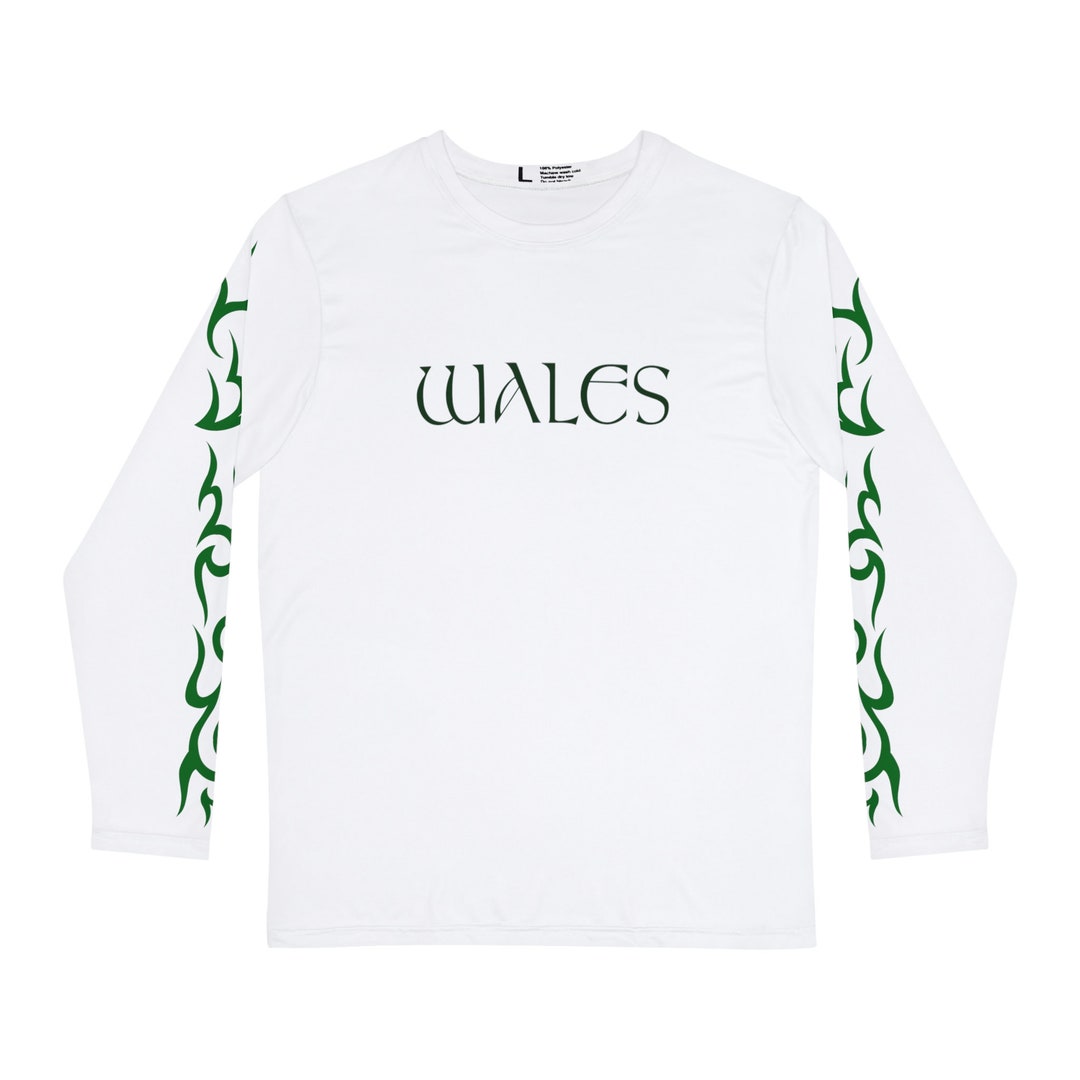 Wales Long Sleeve T-shirt With Dark Green Woad Celt Sleeve Design ...