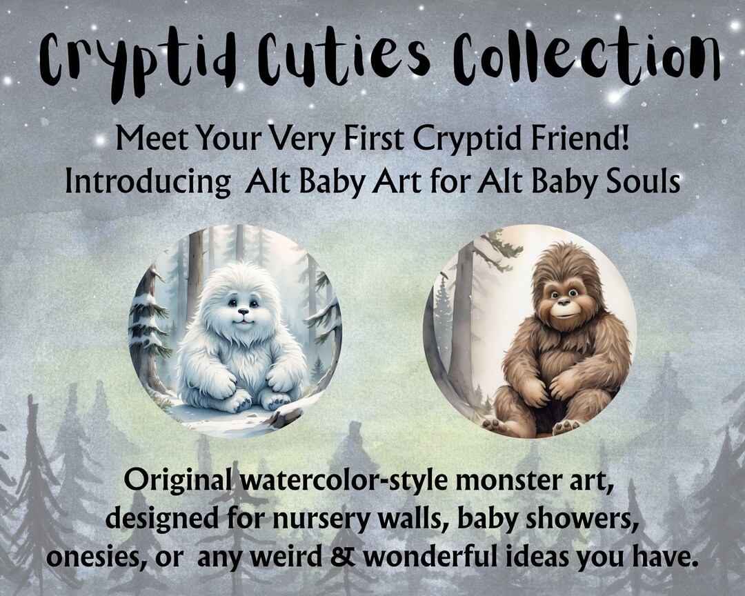 Baby Cryptid, Cryptid Watercolor Nursery Art, Cryptid Art Bundle, Baby ...