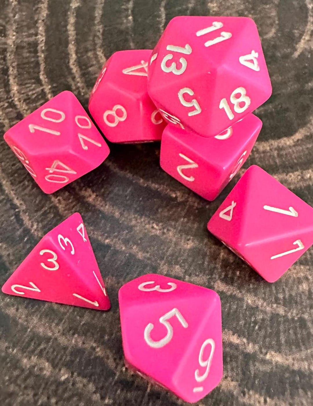 7-piece Hot Pink Opaque Polyhedral Dice Set Perfect for Dnd, Pathfinder ...
