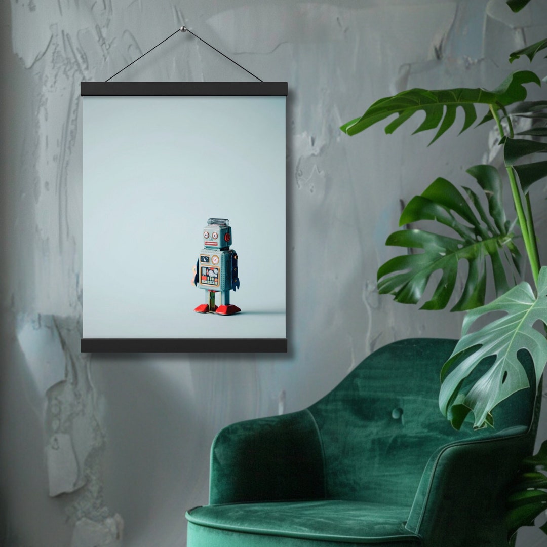 Vintage Retro Robot Poster With Hanger Industrial Chic Decor Wall Art ...