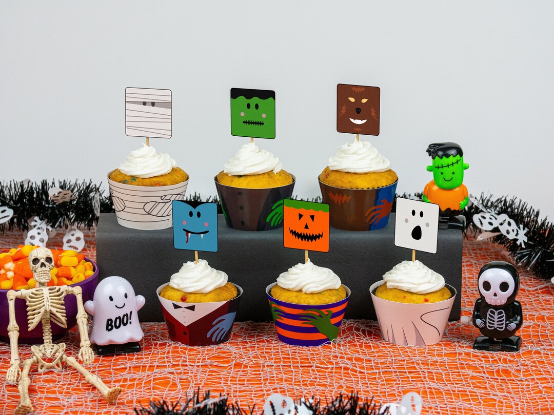 Printable Monster Cupcake Toppers & Wraps Bundle Cute DIY Monster Birthday Party Decor Instant ...