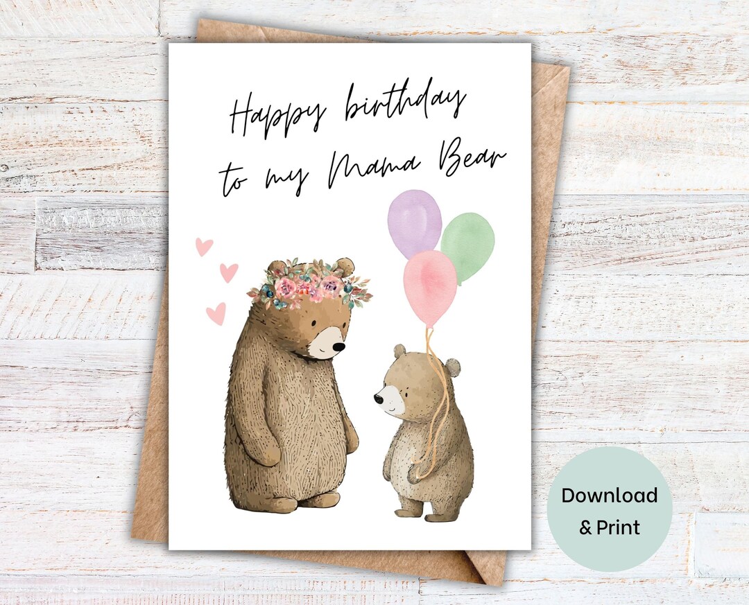 Mama Bear Birthday Card Printable Download Card for Mom Bear and Cub ...