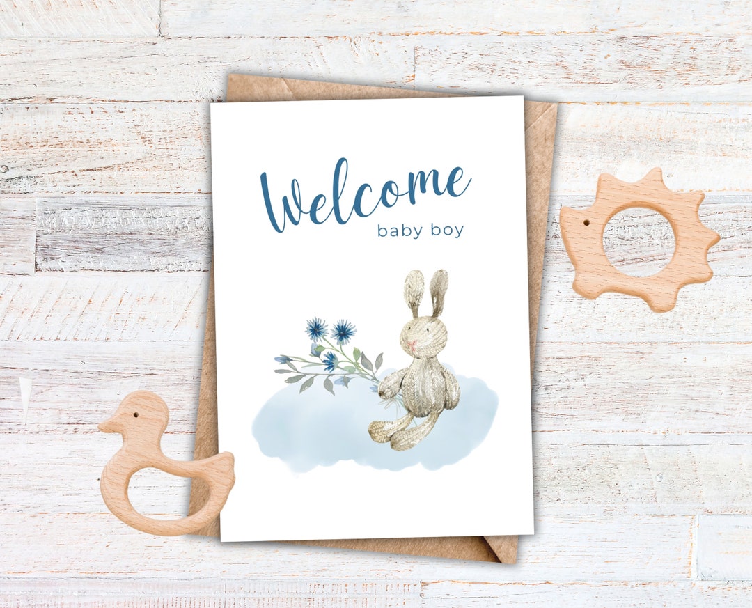 Baby Card Printable, Baby Shower, Welcome Baby Boy, Instant Download ...