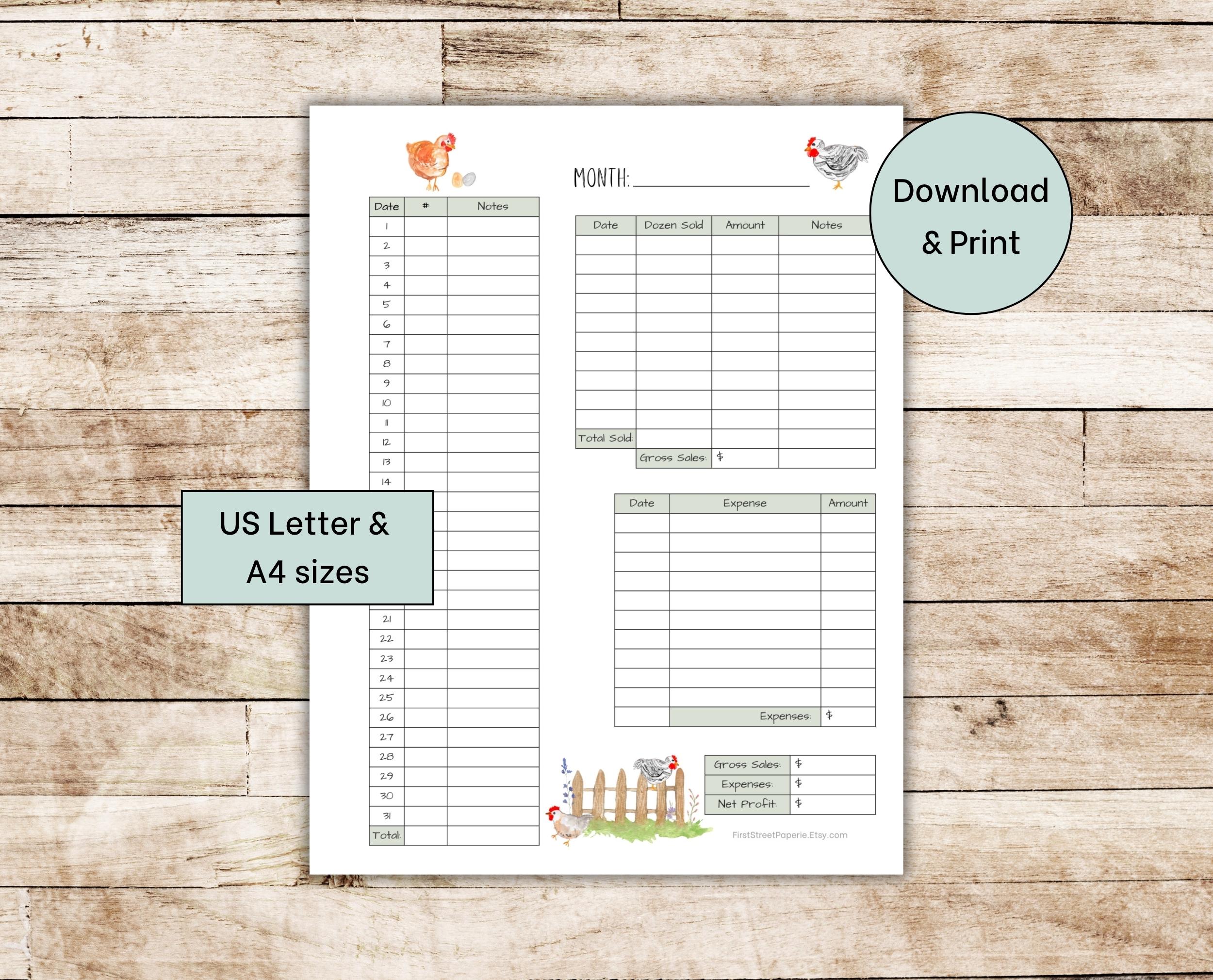 Chicken Egg Tracker | Printable Egg Production, Sales and Expense ...