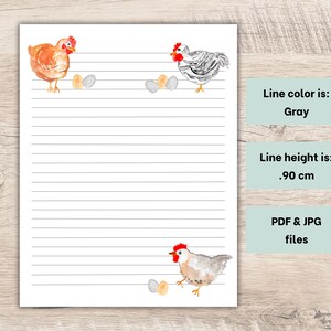 Chicken Printable Stationery, Letter Writing Paper, US Letter, A4 Sizes ...