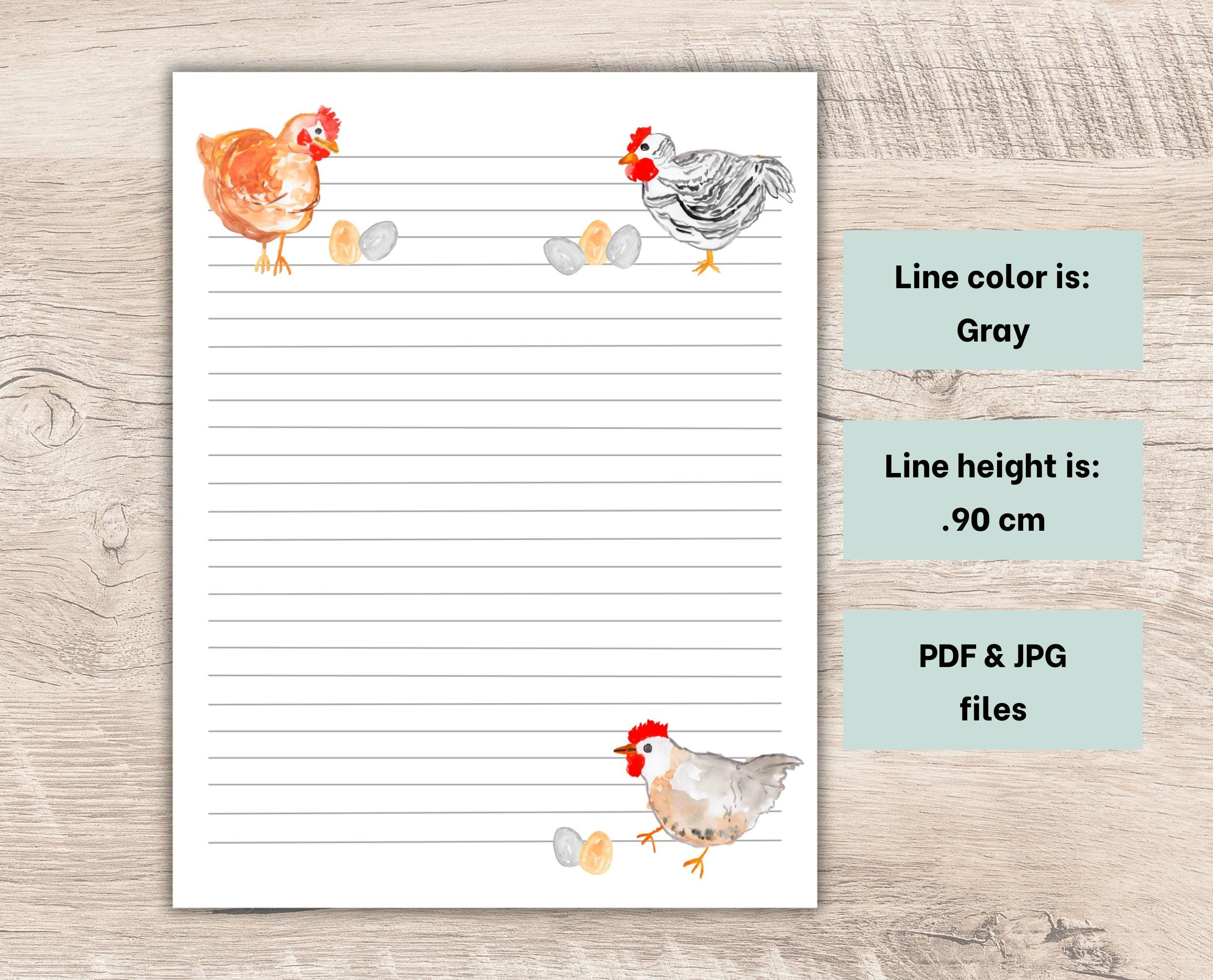 Chicken Printable Stationery, Letter Writing Paper, US Letter, A4 Sizes ...
