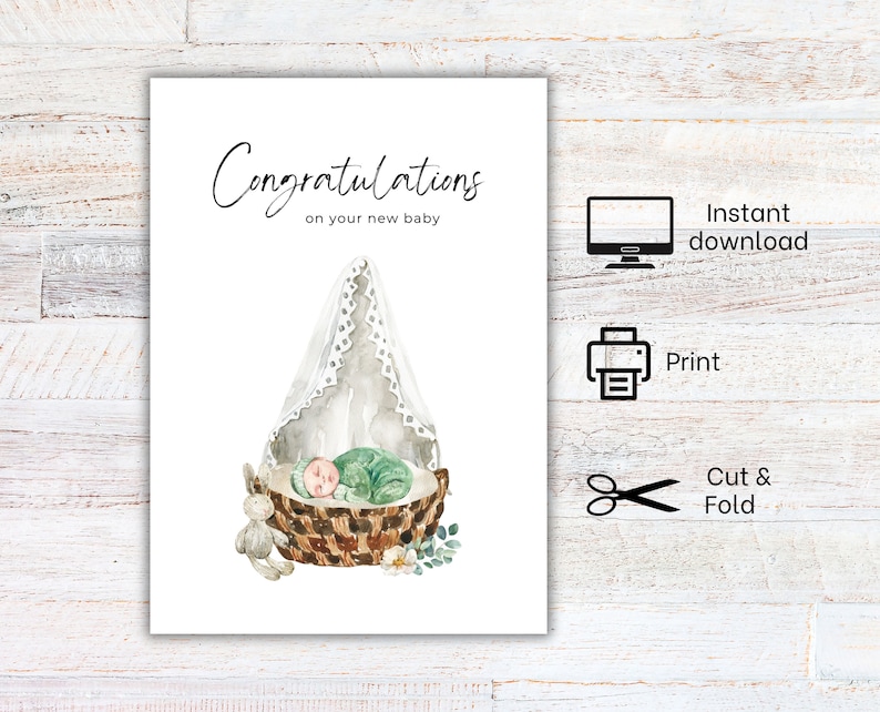 Baby Card Printable Baby Shower Card Congratulations New Baby Card ...